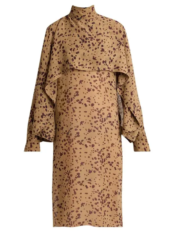 FERRAGAMO Orchid Print Silk Cape Midi Dress - Multi