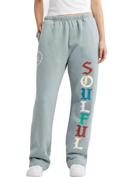 THE MAYFAIR GROUP Cotton Blend Wide Leg Sweatpants - Dusty Blue
