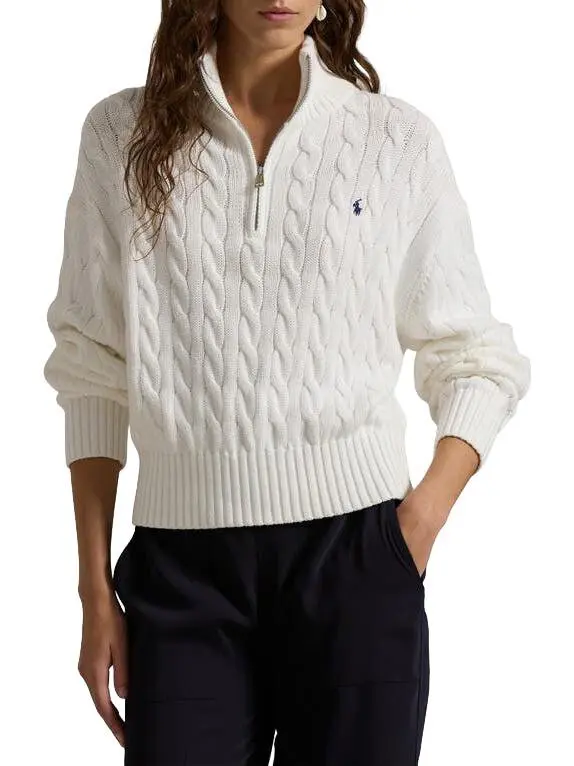Polo Ralph Lauren Cable-knit Cotton Polo Sweater - White