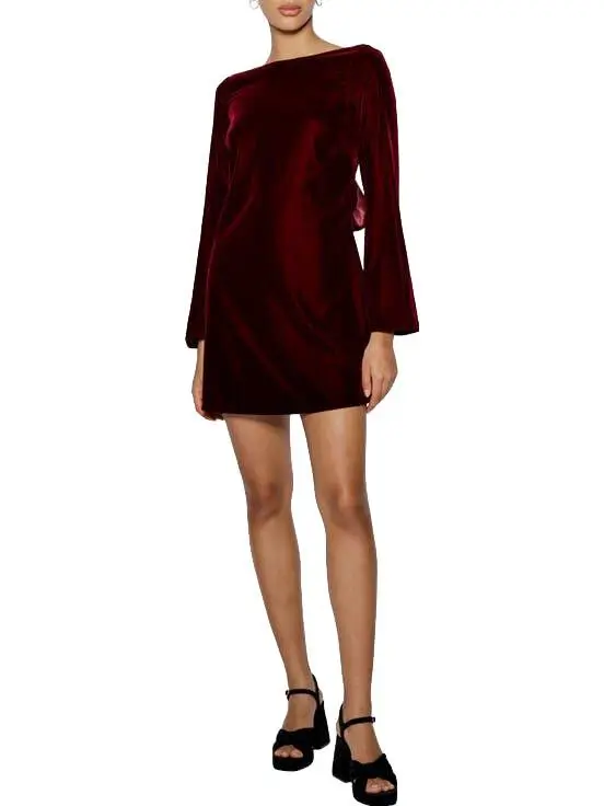NOBODY'S CHILD Joelle Bow Back Velvet Mini Dress - Dark Red