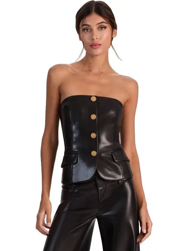 Alice + Olivia Madison Vegan Bustier Top - Black