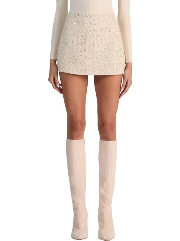 Alice + Olivia Rubi Embellished Tweed Mini Skirt - Neutral