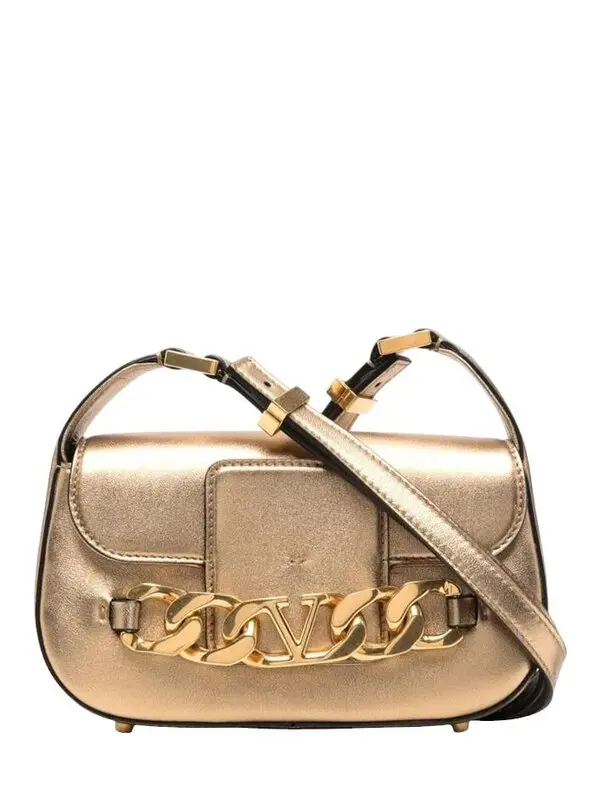 Valentino Garavani Vlogo Chain Leather Shoulder Bag - Gold