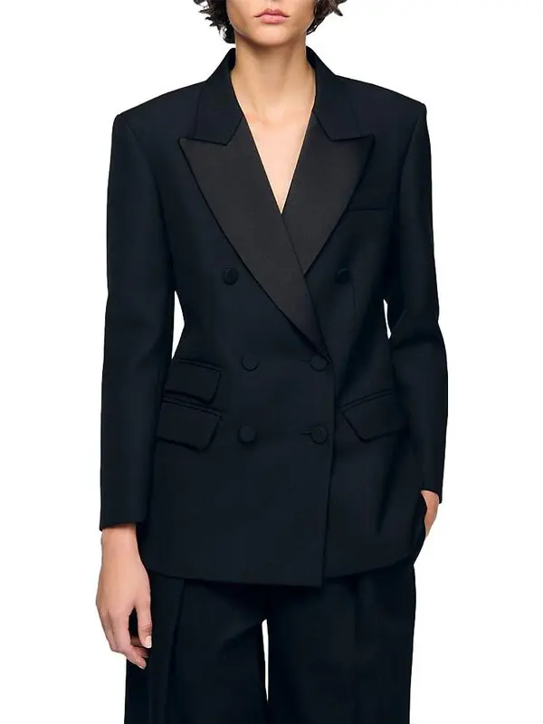 Sandro Moncea Satin Lapel Blazer - Black