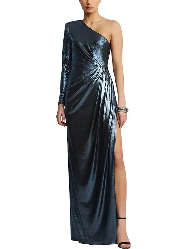 Bcbgmaxazria Strong Shoulder Gown - Metallic Blue