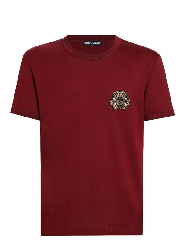 Dolce & Gabbana Cotton T-shirt With Heraldic Patch - Bordeaux