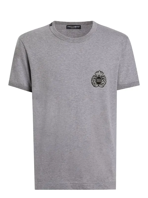 Dolce & Gabbana Cotton T-shirt With Heraldic Patch - Grey