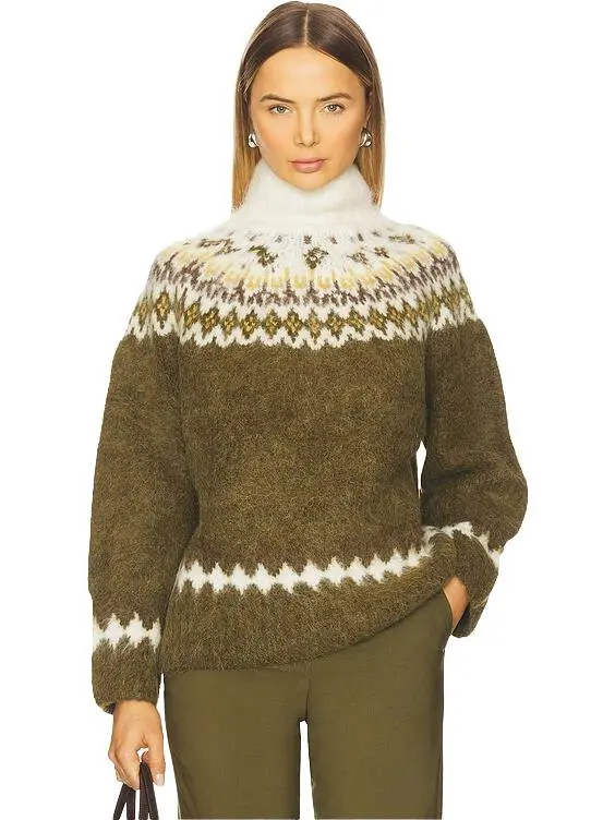 Rag & Bone Beth Oversized Fair Isle Turtleneck - Army Multi