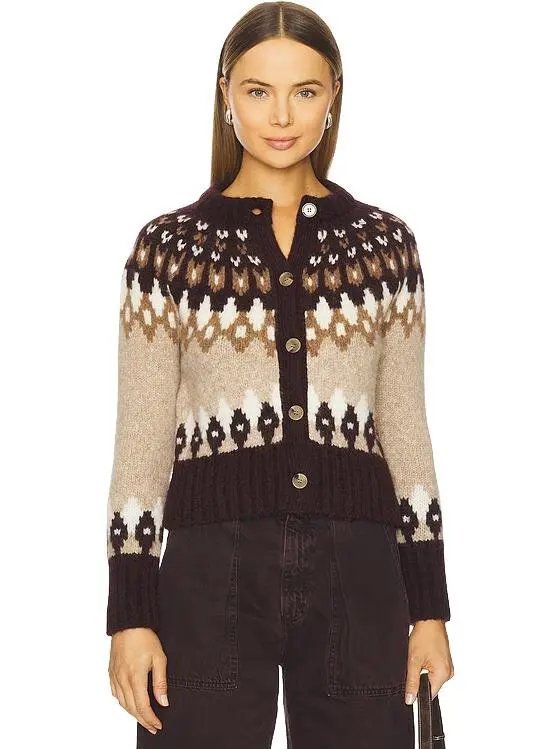 Veronica Beard Christina Fairisle Cardigan - Raisin Multi