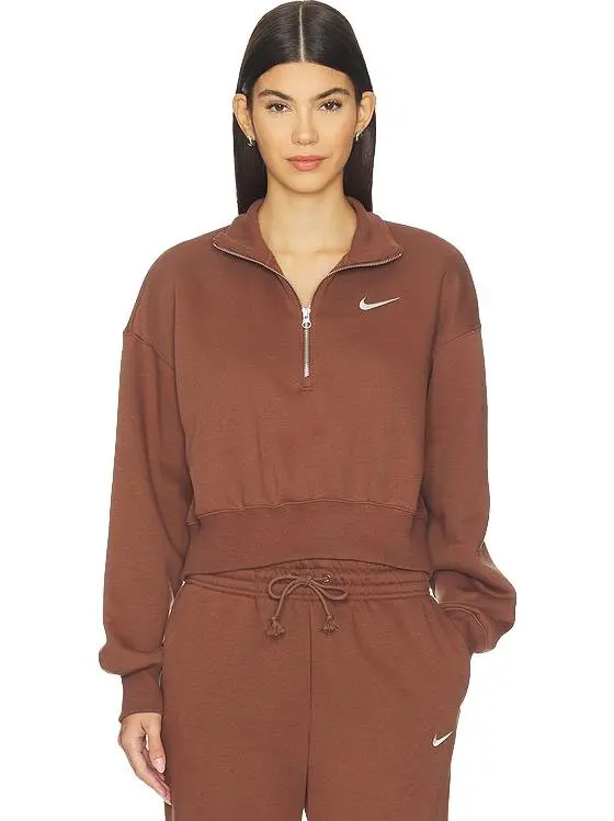 Nike Phoenix Fleece Crop Quarter Zip Sweatshirt - Fauna Brown