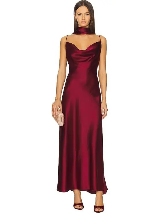NICHOLAS Sleeveless Cowl Neck Gown With Scarf - Plum