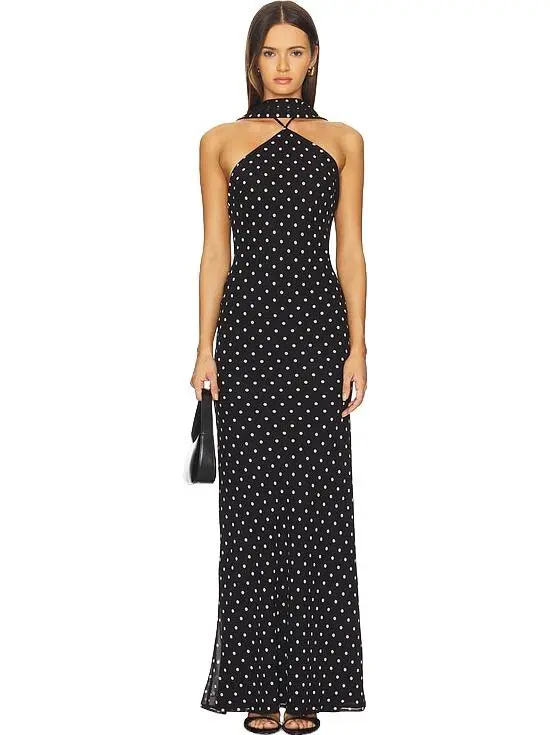 STONE COLD FOX X Avery Gown - Black & White Polka Dot