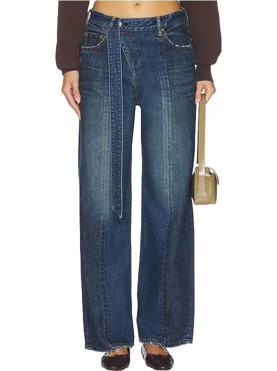 Moussy Vintage Tioga Belt Design Straight Jeans - Blue