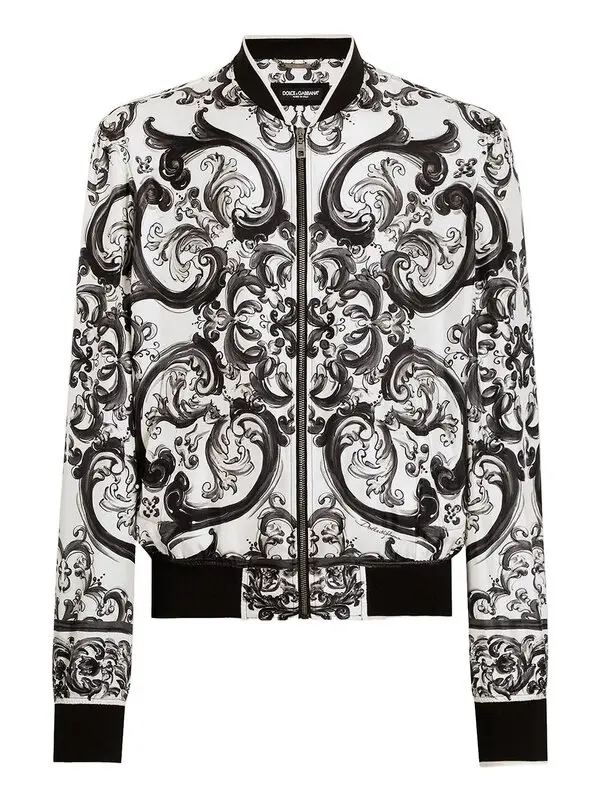 Dolce & Gabbana Silk Jacket With Maiolica Print - Black
