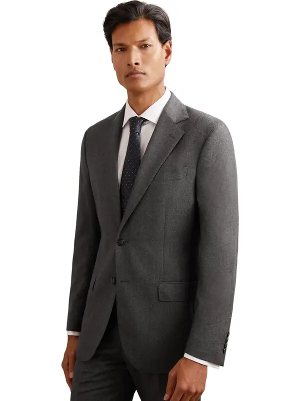 REISS Jackal Wool Flannel Single-breasted Blazer Classic-fit - Charcoal Grey