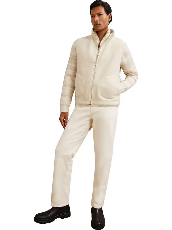 REISS Capriano Fleece Zip-through Gilet - Ecru