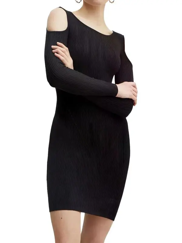 Guess Mini Cold-shoulder Ribbed Dress - Black