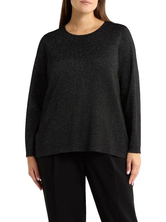 Eileen Fisher Metallic Shimmer Wool Blend Crewneck Sweater - Black