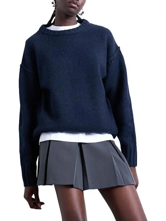 Topshop Relaxed Fit Sweater With Exposed Seam - Navy