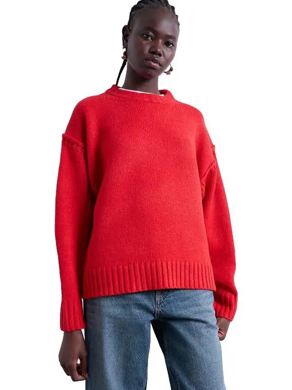 Topshop Relaxed Fit Sweater With Exposed Seam - Red