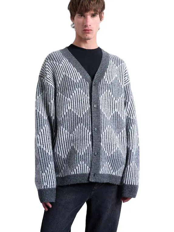 Topman Diamond V-neck Cardigan - Grey