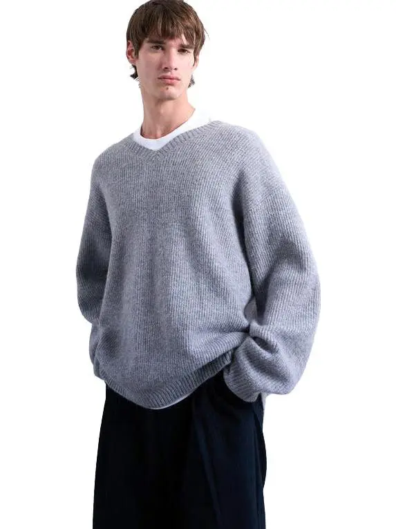 Topman Oversized V-neck Sweater - Light Grey