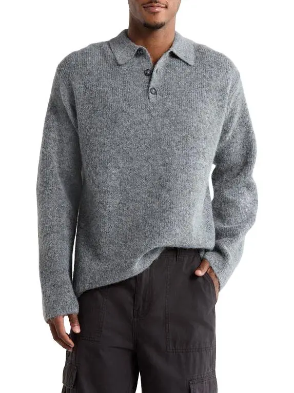 Topman Oversized Rib Polo Sweater - Charcoal