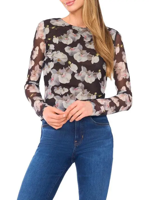 Ted Baker London Floral Mesh Top - Rich Black