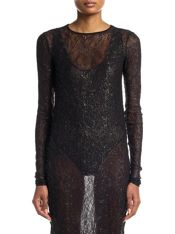 Wardrobe.NYC Lace Tank Bodysuit - Black / Silver