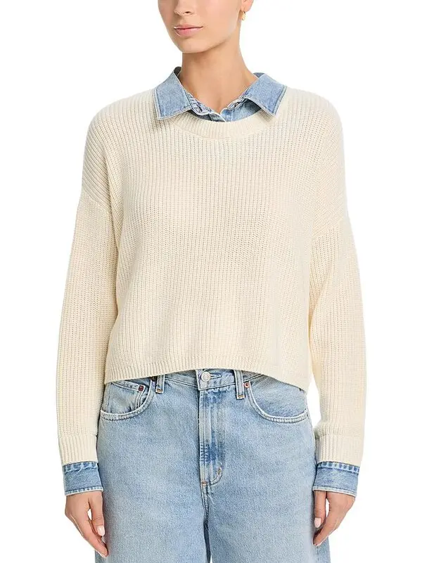 Vintage Havana Denim Trim Pullover Sweater - Ivory