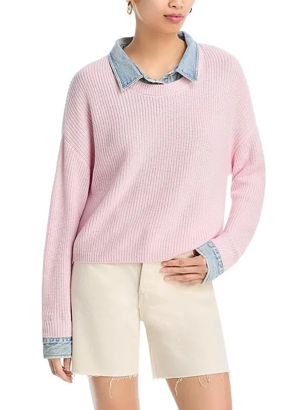 Vintage Havana Denim Trim Pullover Sweater - Pink