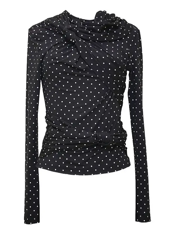 Rokh Knotted Jersey Top - Dotted Black