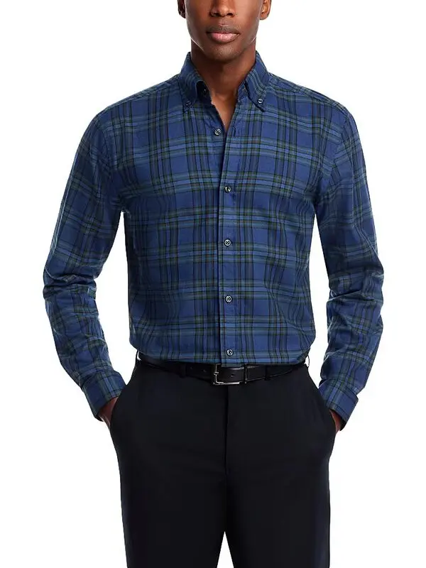 Bloomingdale'S Plaid Twill Button Down Shirt Exclusive - Navy Olive