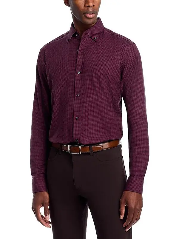 Bloomingdale'S Check Twill Button Down Shirt Exclusive - Black Cranberry