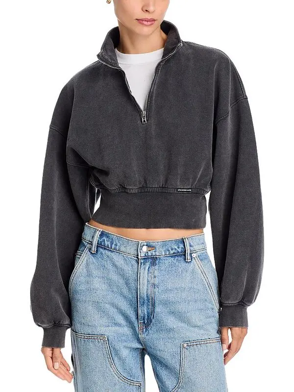 Alexander Wang Cropped Half Zip Sweatshirt - Washed Asphalt