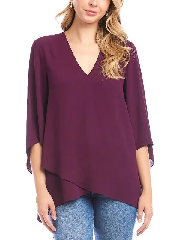 Karen Kane Bracelet Sleeve Asymmetric Top - Eggplant