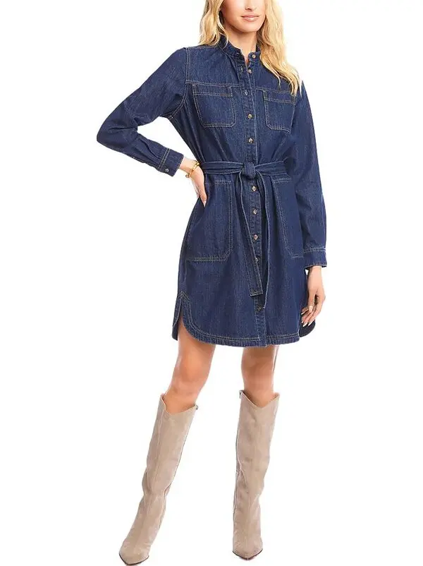 Karen Kane Belted Denim Shirt Dress - Indigo