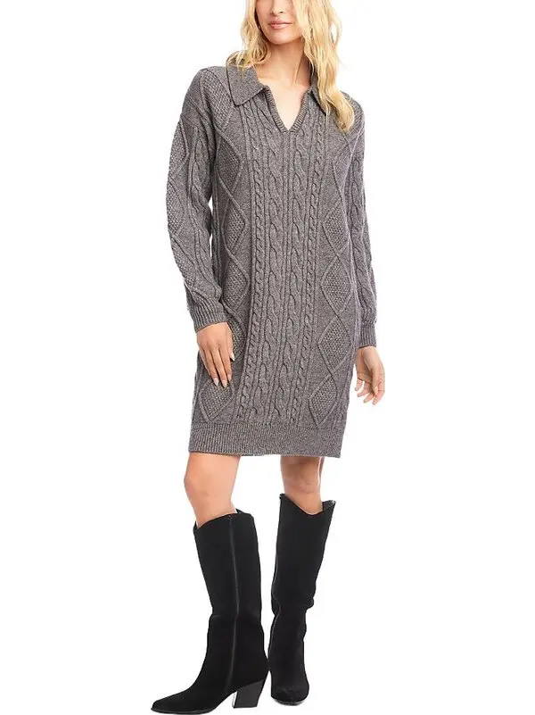 Karen Kane Cable Knit Sweater Dress - Dark Grey