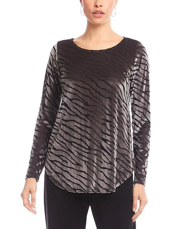 Karen Kane Velvet Burnout Shirttail Top - Zebra