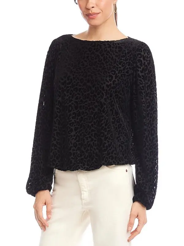 Karen Kane Blouson Sleeve Velvet Burnout Boatneck Top - Leopard