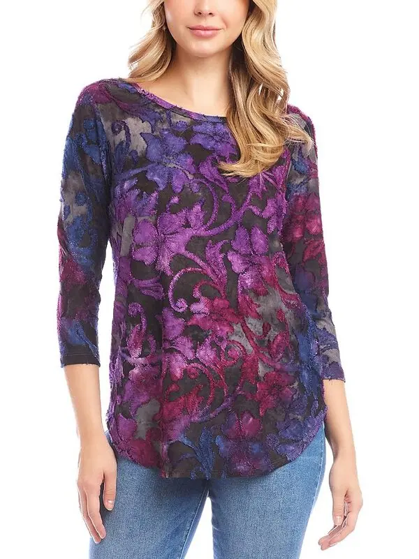 Karen Kane Burnout Shirttail Top - Tiedye