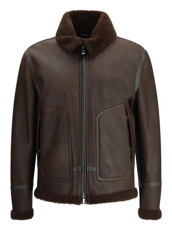 VALSTAR Coburn Waxed Suede Shearling Aviator Jacket - Brown