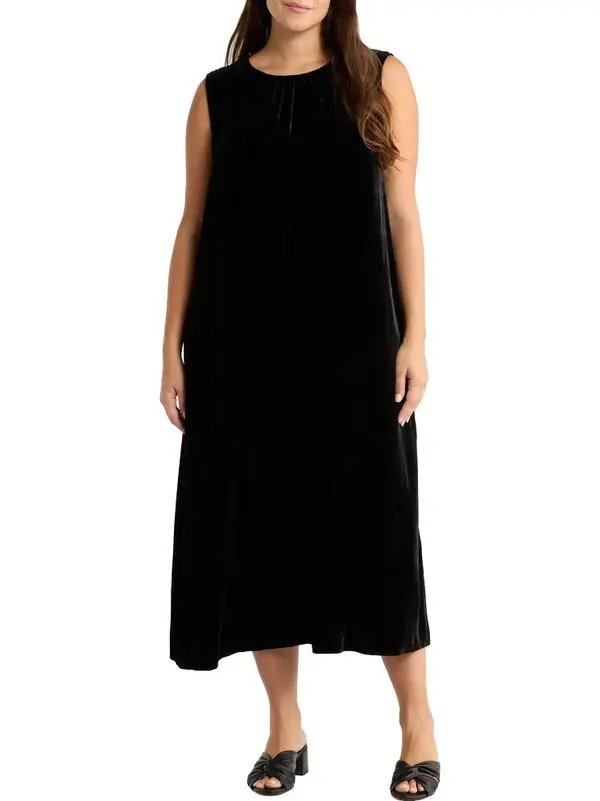 Eileen Fisher Sleeveless Velvet Midi Dress - Black