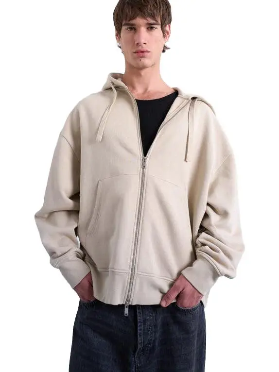 Topman Heavyweight Cotton Blend Zip Hoodie - Stone
