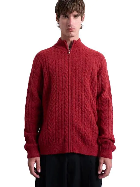 Topman Cable Knit Quarter-zip Cardigan - Red