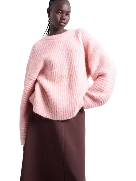 Topshop Balloon Sleeve Crewneck Sweater - Pink