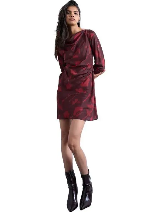 Topshop Drape Neck Long Sleeve Mini Dress - Burgundy