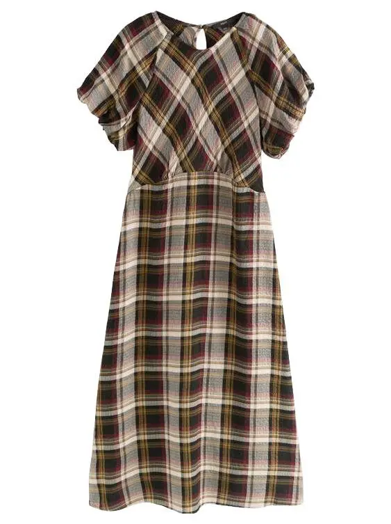 NEXT Plaid Puff Sleeve Midi Dress - Check