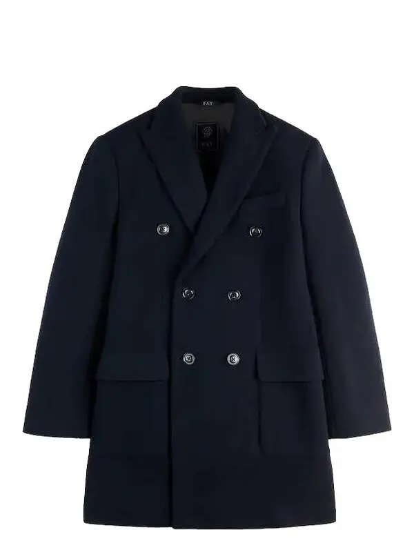 FAY Unlined Double-breasted Wool And Nylon Jersey Coat - Blue