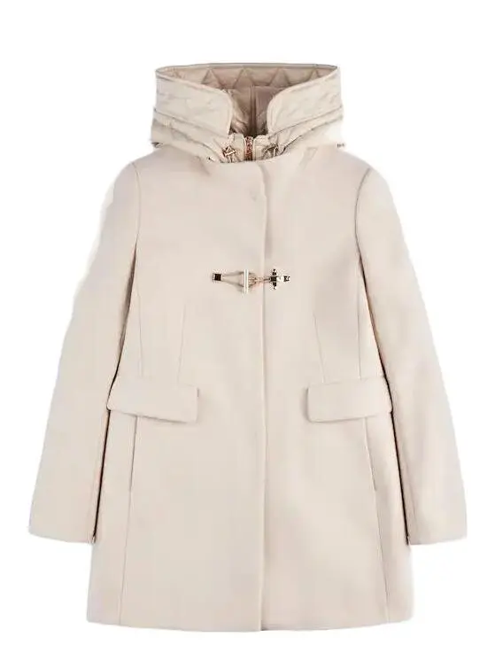 FAY Wool-blend Coat With Padded Bib And Hood - Beige